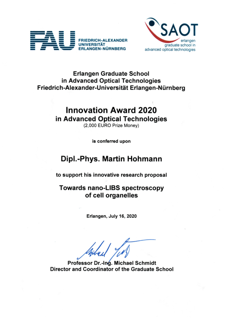 SAOT Student and Innovation Award 2020 - Erlangen Graduate School in ... SAOT Student and Innovation Award 2020 - Erlangen Graduate School in ...