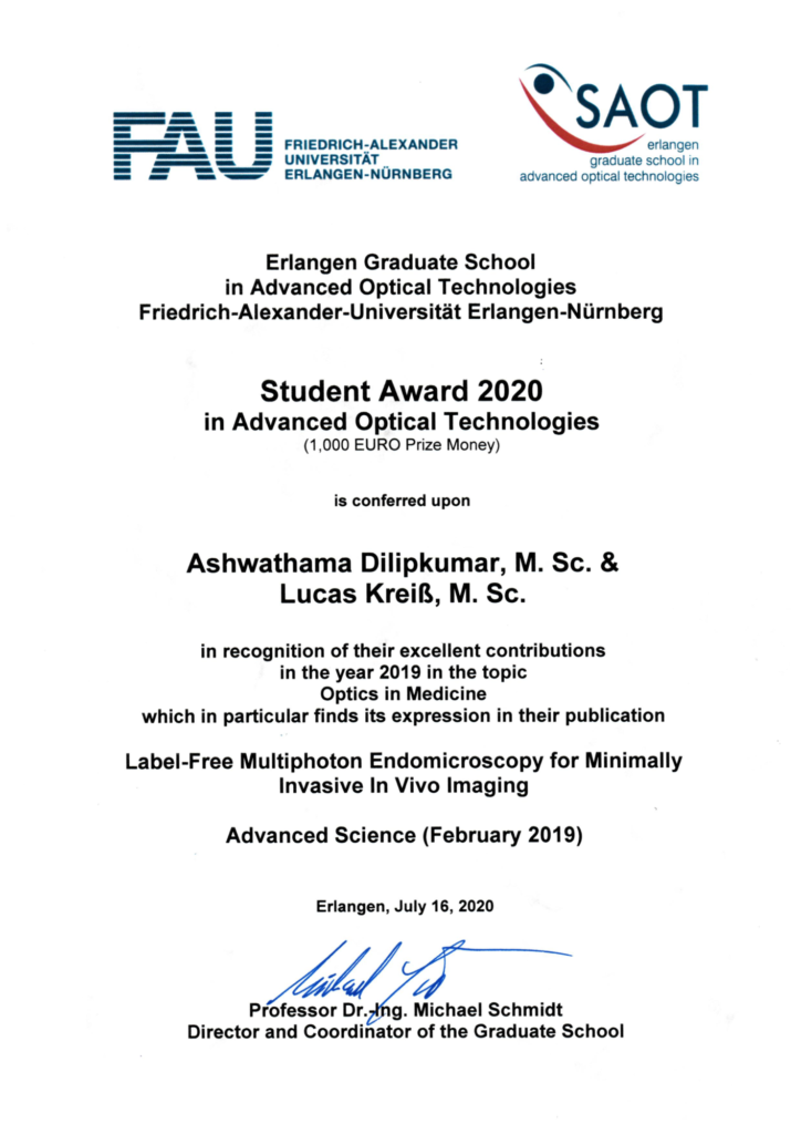 SAOT Student and Innovation Award 2020 - Erlangen Graduate School in ... SAOT Student and Innovation Award 2020 - Erlangen Graduate School in ...