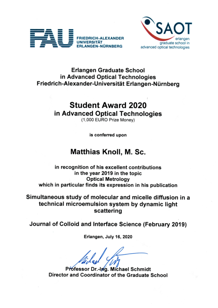 SAOT Student and Innovation Award 2020 - Erlangen Graduate School in ... SAOT Student and Innovation Award 2020 - Erlangen Graduate School in ...